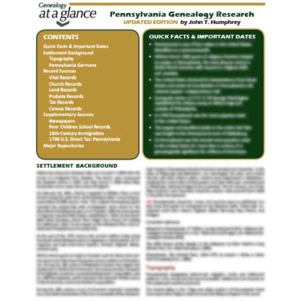 Genealogy at a Glance: Pennsylvania Genealogy Research. Updated Edition ...